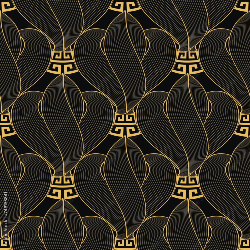 Beautiful gold lines ornamental floral greek ethnic style seamless ...