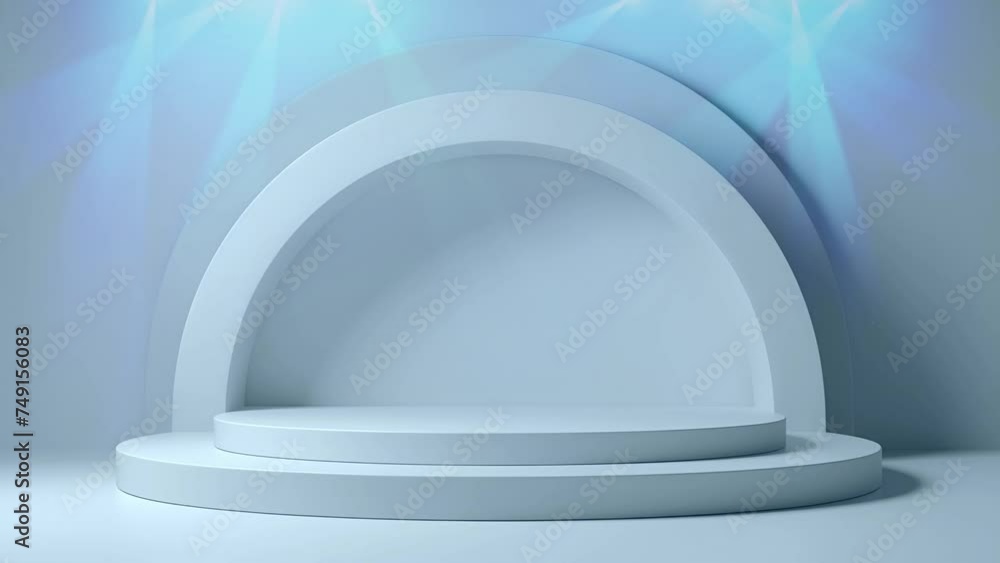 Vidéo Stock 3D empty podium, illuminated by spotlights, with blue ...