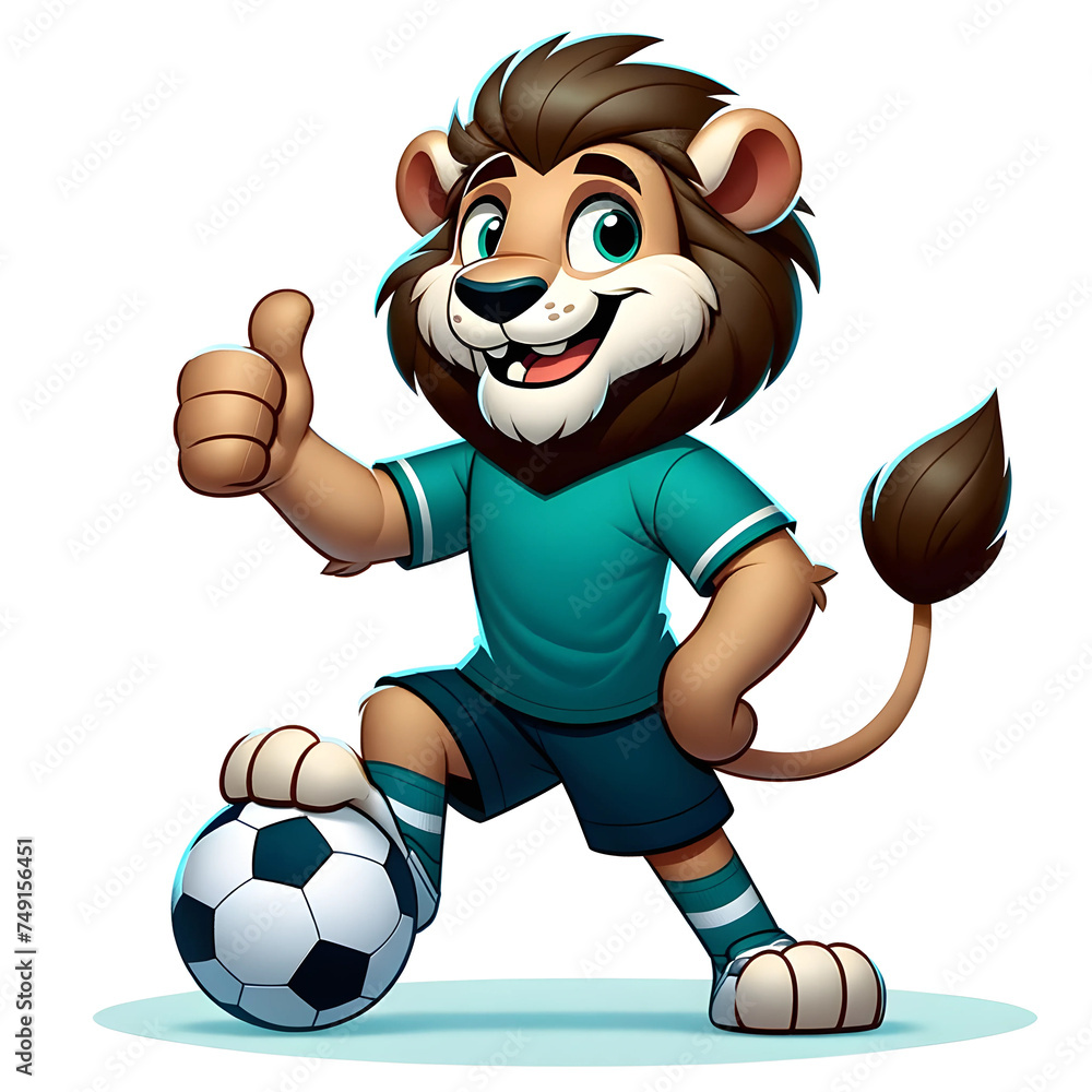 Lion footballer cartoon caricature illustration with thumbs up, Smiling ...
