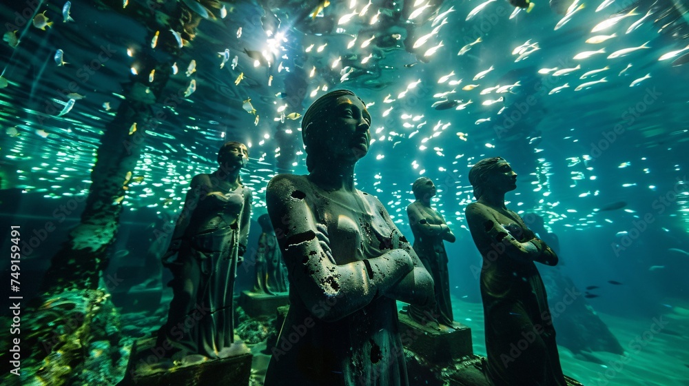 Underwater sculpture garden illuminated by bioluminescent fish a merger ...