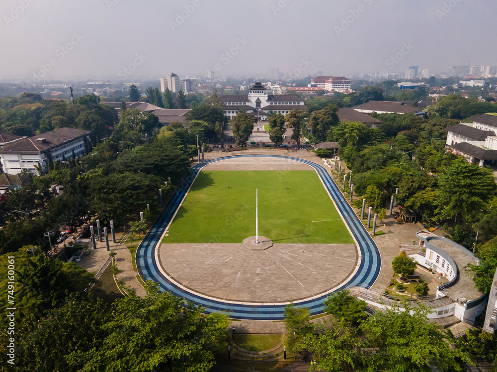 Aerial view of Gedung Sate and Gasibu Square. Two landmarks and icons ...