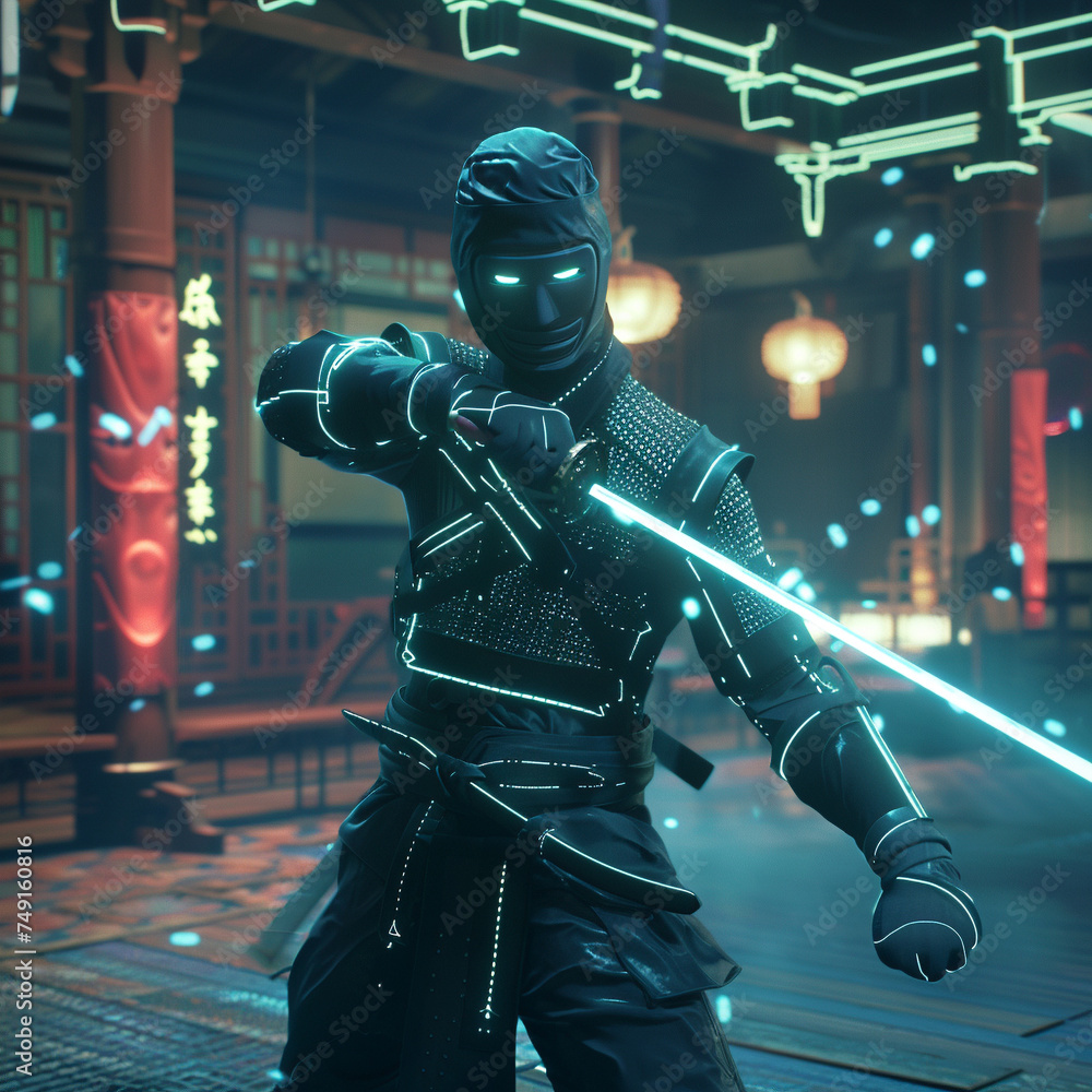 Nanotechnology-enhanced ninja in a virtual combat simulation Stock ...