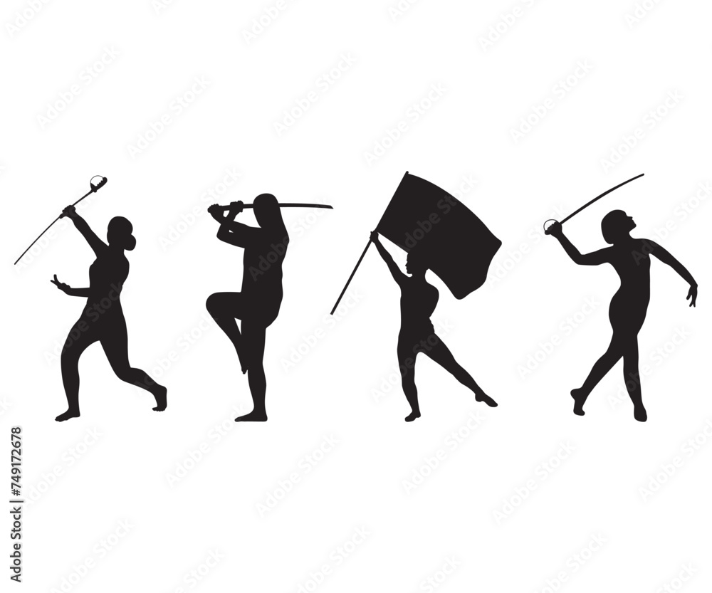 Color Guard Vector, Marching Band Silhouette, Male Color Guard ...
