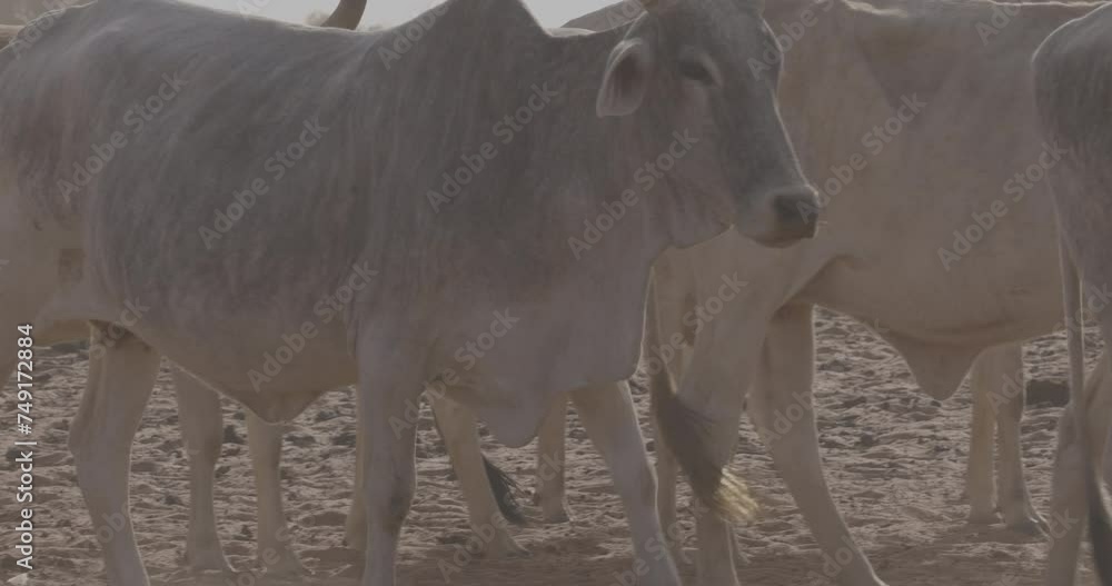 Close-up. Fulani cattle walking in the Sahel, Sahara Desert, North ...