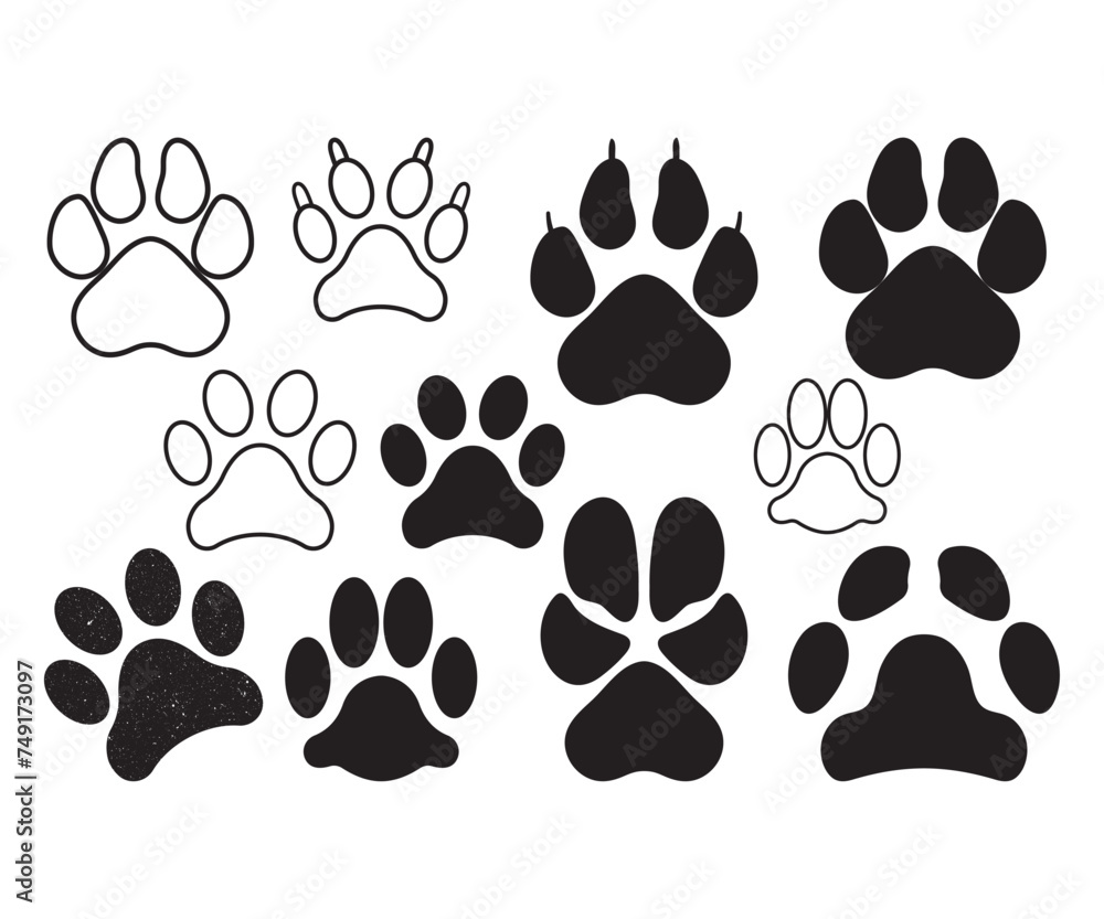 Paw Print Bundle, Paw Print Vector, Dog Paw Print Clipart, Paw Prints ...