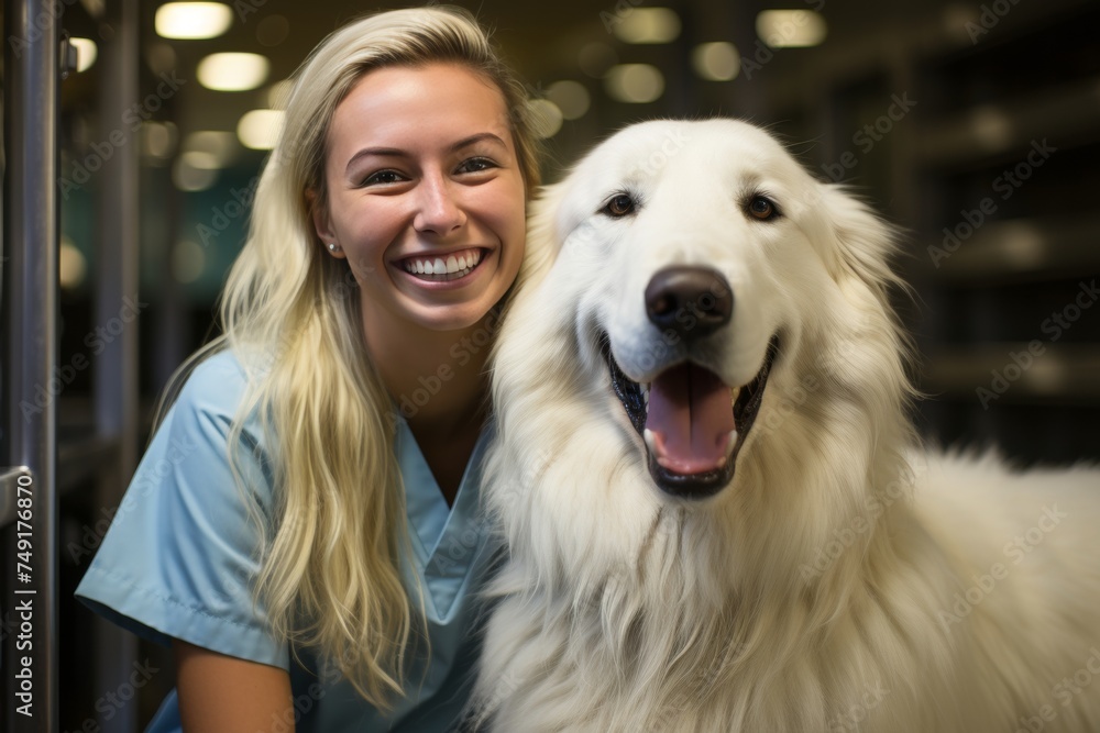 the process of treating a dog in a veterinary clinic. The veterinarian ...