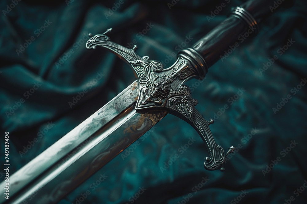 Image of a finely crafted rapier, the reflection on its blade revealing ...