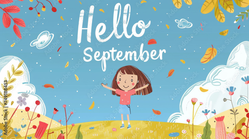 September month illustration background with pastel colors drawing with ...
