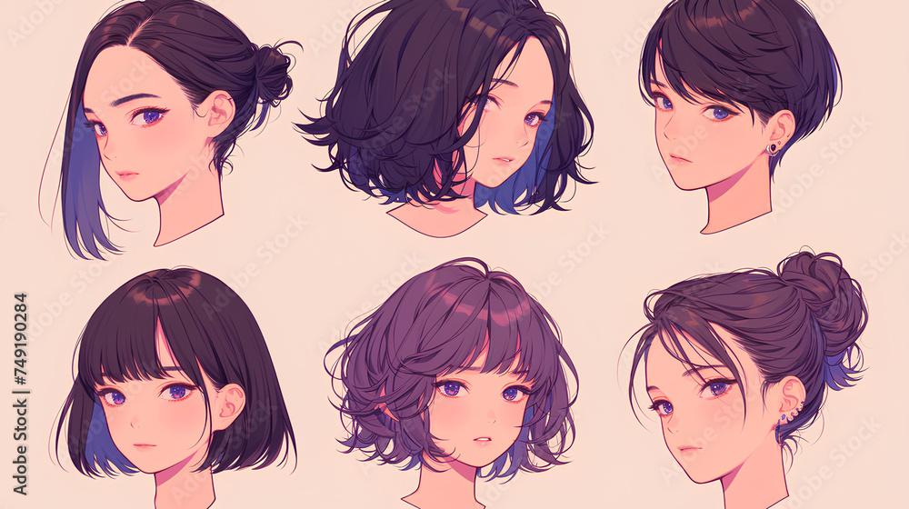 Set Of Cute Anime Girl Hairstyles Stock Illustration Adobe Stock Set Of Cute Anime Girl Hairstyles Stock Illustration Adobe Stock