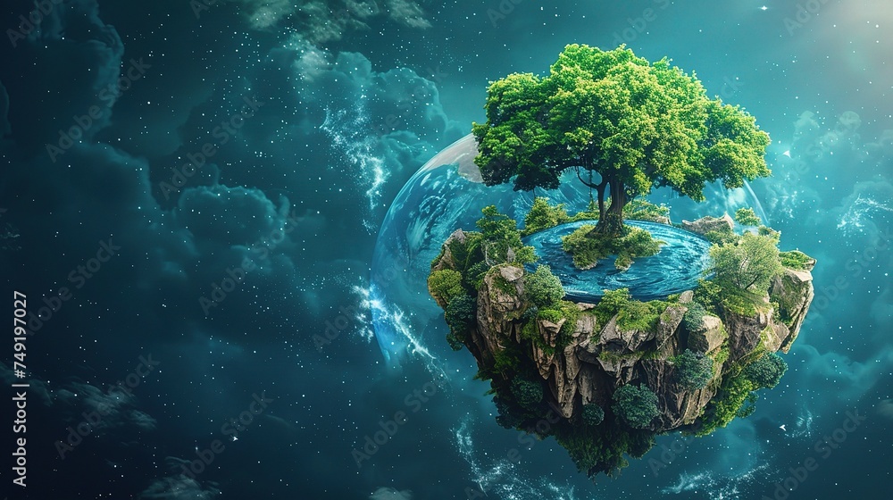 World environment day text with a full view of planet earth and nature ...
