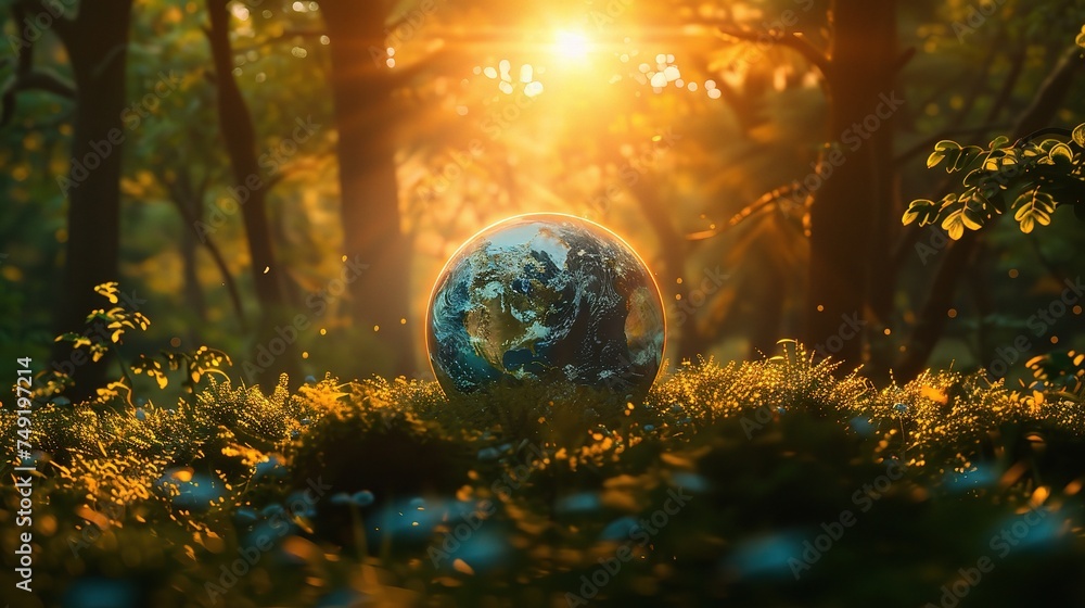 World environment day text with a full view of planet earth and nature ...