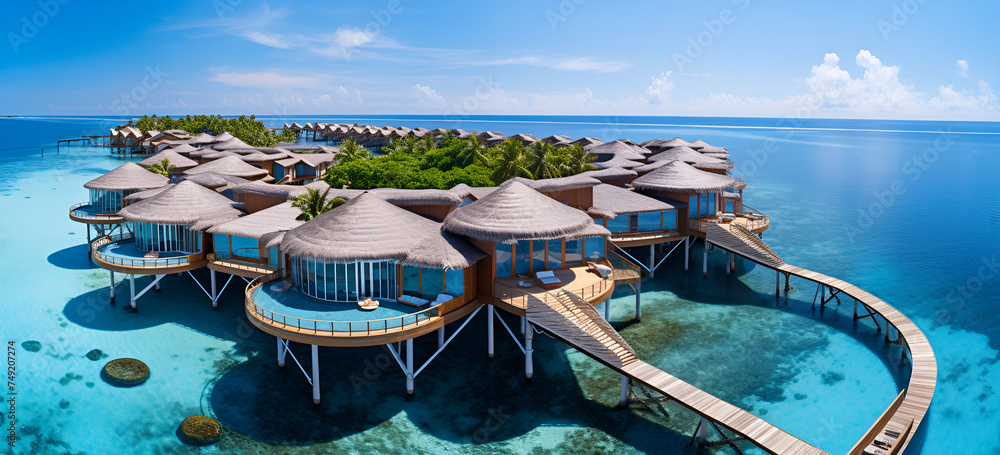 Pixel art bungalow on paradise island beach tropical resort landscape ...