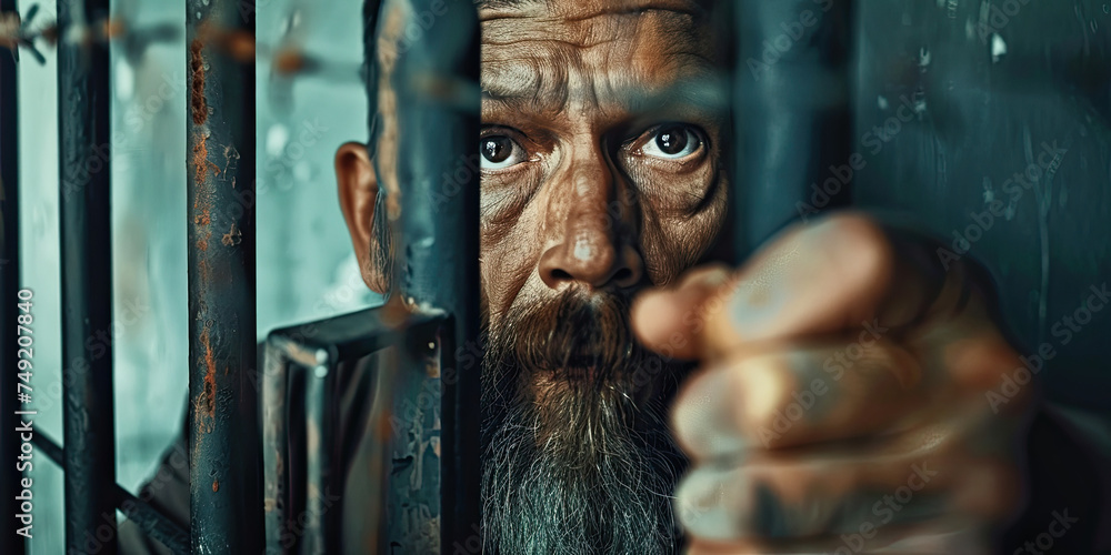 Prisoner, person locked up in jail prison behind bars sentence justice ...