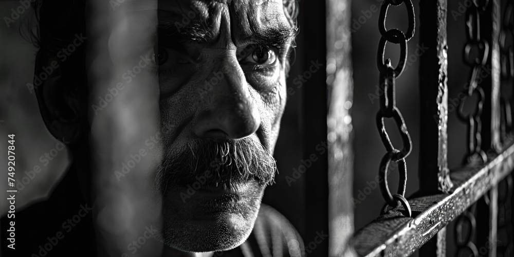 Prisoner, person locked up in jail prison behind bars sentence justice ...