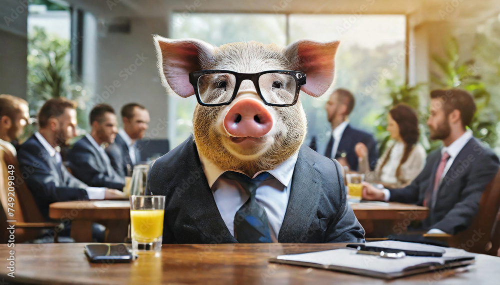 Pig in a meeting, business, suit, pig, colleague, businessman, man ...
