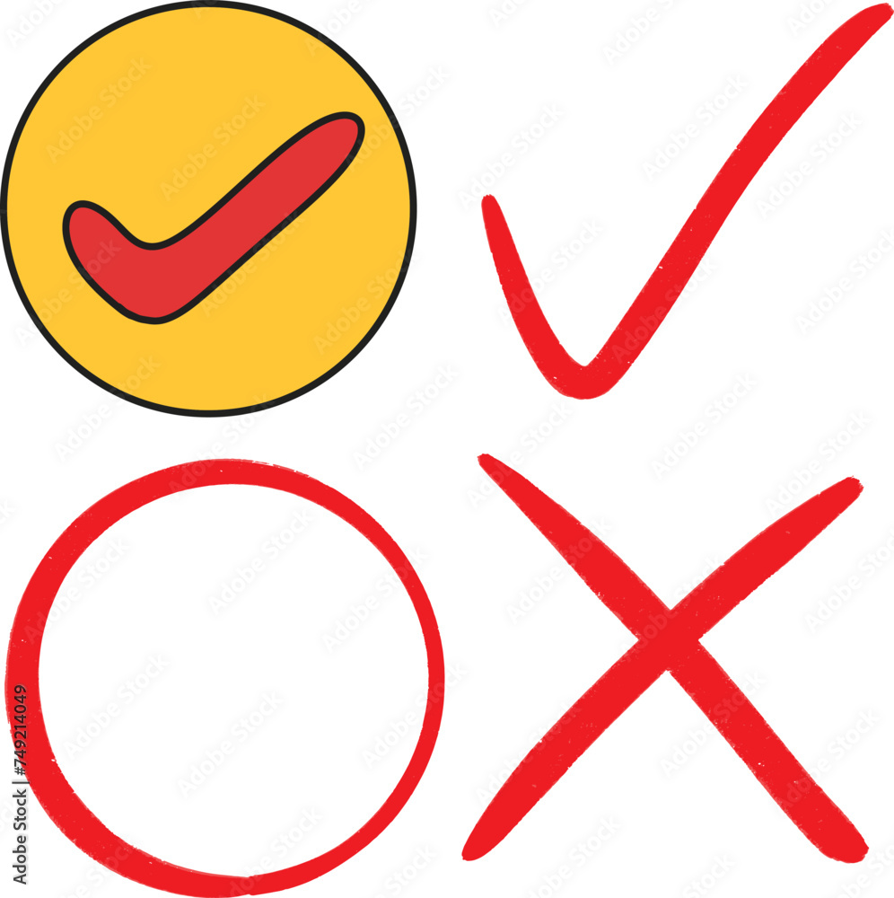 Red correct mark, checkmark and x mark icon Set, check mark and cross ...