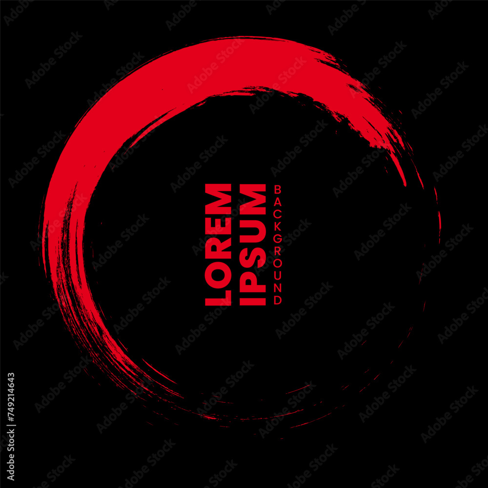 Red Chinese ink brush style circle frame isolated on the black ...