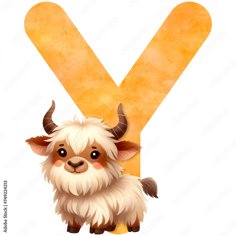 Cute yak and the Letter y, illustration for learning the alphabet for ...