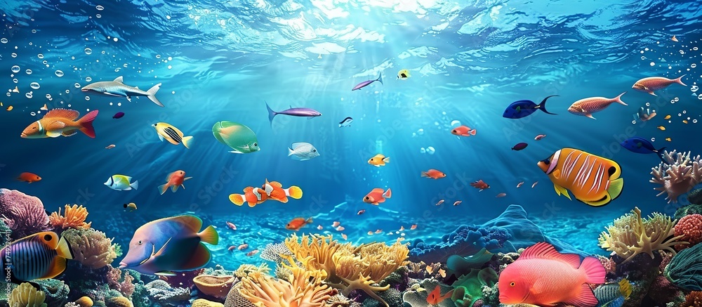 A Mesmerizing Underwater Scene with Vibrant Coral Reefs and Exotic ...