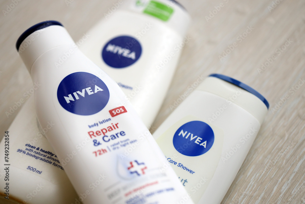 KYIV, UKRAINE - FEBRUARY 27, 2024 Production of Nivea, German personal ...
