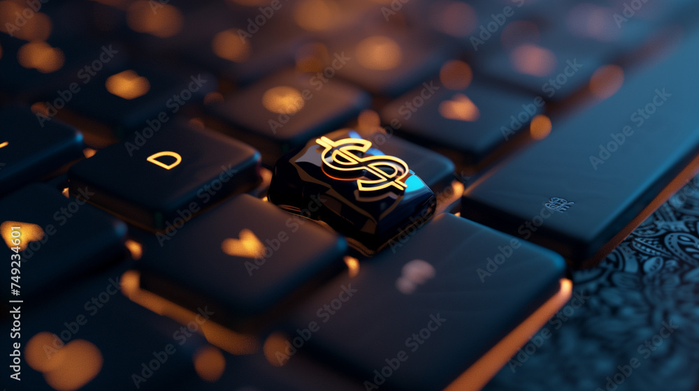computer keyboard with a key of dollar sign Stock Photo | Adobe Stock