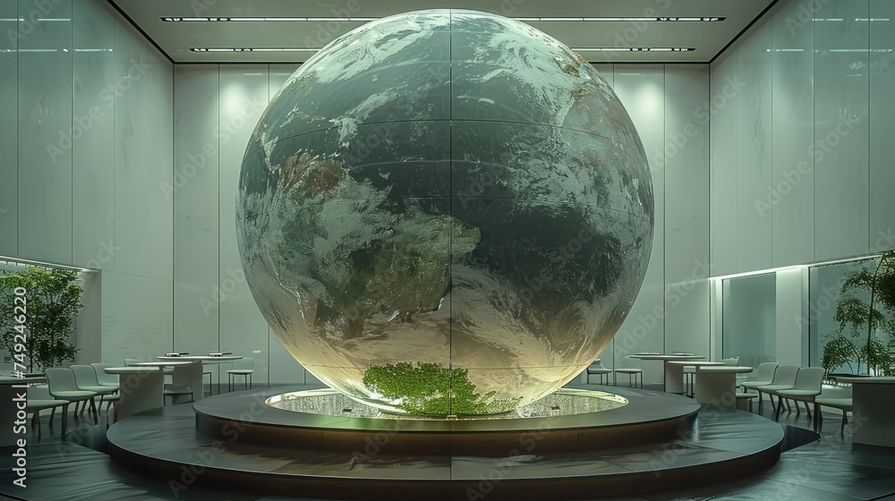 An exhibition and conference space, featuring a large circular ...