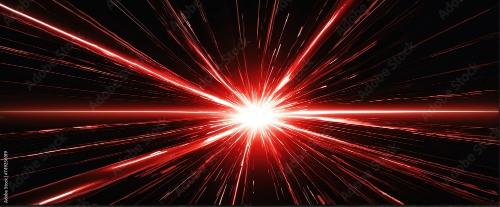 Wide angle panoramic view of abstract red flash of bright sparkling ...