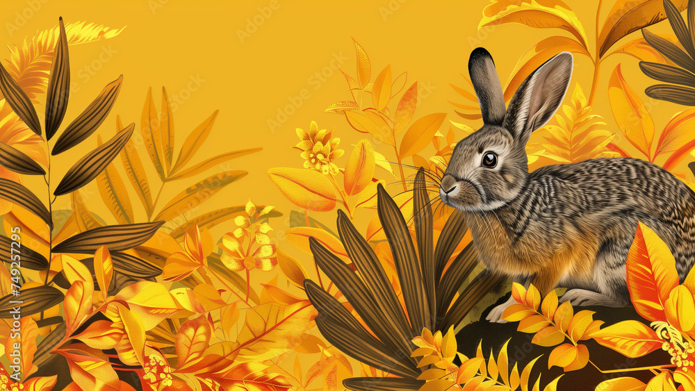 Golden Wilderness: A Rabbit’s Journey in Traditional Indian Art Stock ...