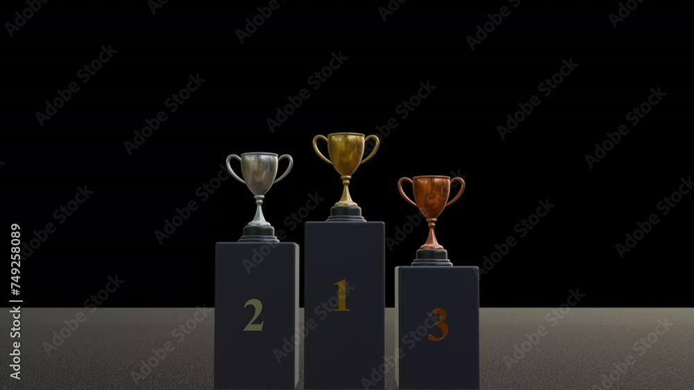 Trophy 1st, 2nd, 3rd award winner trophy on black background. Full HD ...