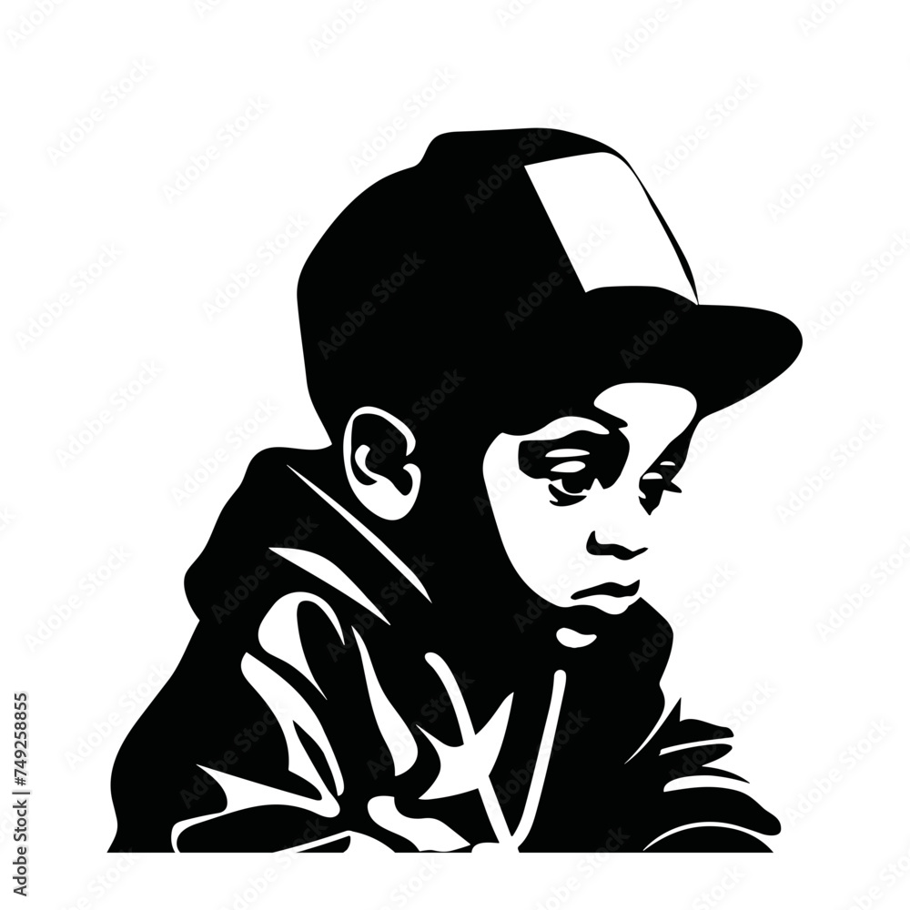 Little boy wearing a cap stylish rapper black and white vector ...