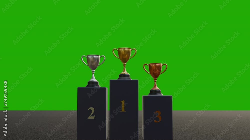 Trophy 1st, 2nd, 3rd award winner trophy on green background. Full HD ...