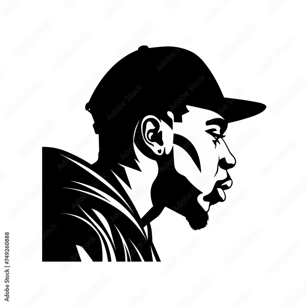 Black man african-american rapper wearing a cap black and white vector ...