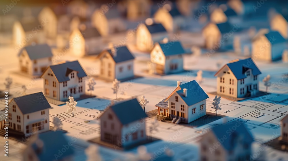 architectural model of houses on blueprint draw, banner layout for ...