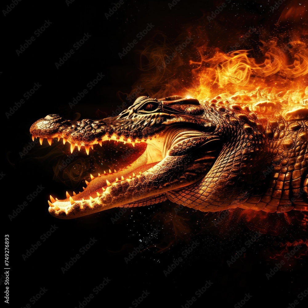 Predatory crocodile wild animal, beast isolated black background. Power ...