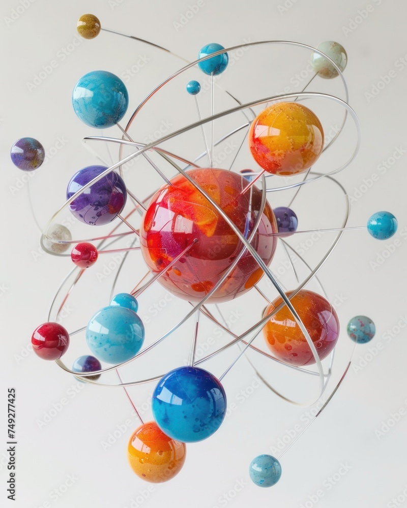 Atomic structure. Nucleus with atoms, scientific model, isolated. AI ...