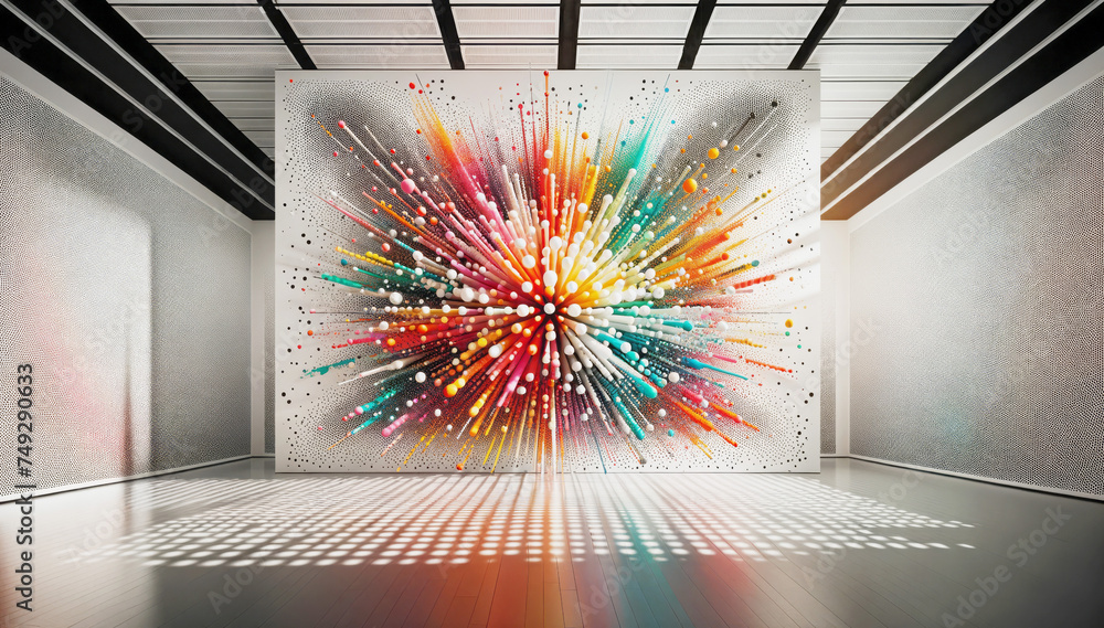 Modern art installation featuring a vibrant explosion of coloured dots ...