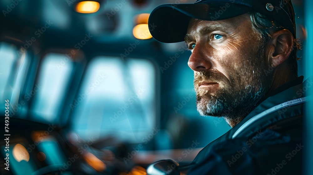 Photos of a ships captain navigating waters overseeing cargo operations ...