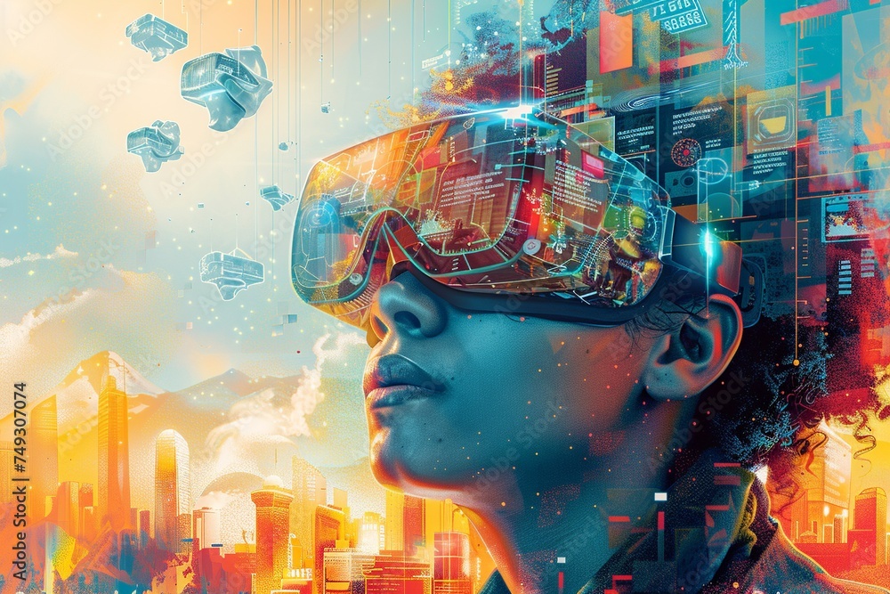 A wide-angle shot captures a diverse group engaging with technology ...