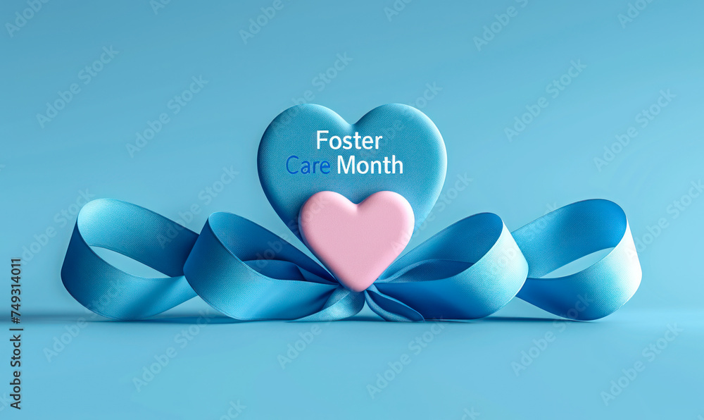 National Foster Care Month awareness concept with symbolic blue ribbon ...