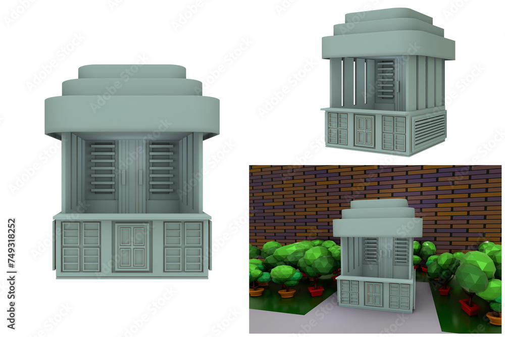 3D RENDERING ILLUSTRATION. Sample idea model booth kiosk perspective ...