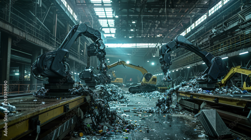 Automated recycling facility where robotic arms meticulously sorts ...