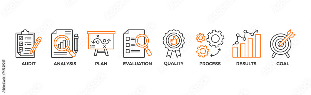 Assessment banner web icon vector illustration for accreditation and evaluation method on ...