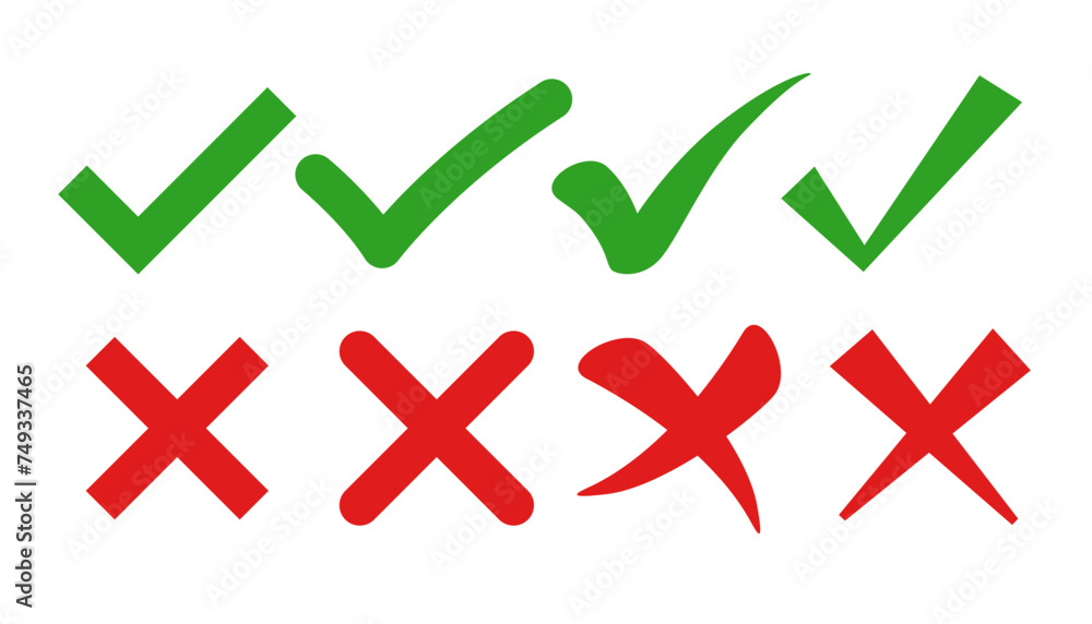 check mark and cross symbols in flat styles check mark icon button set ...