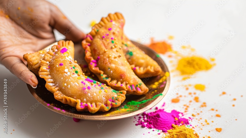 Traditional indian sweet mithai mawa gujia pirukiya in holi day Stock ...