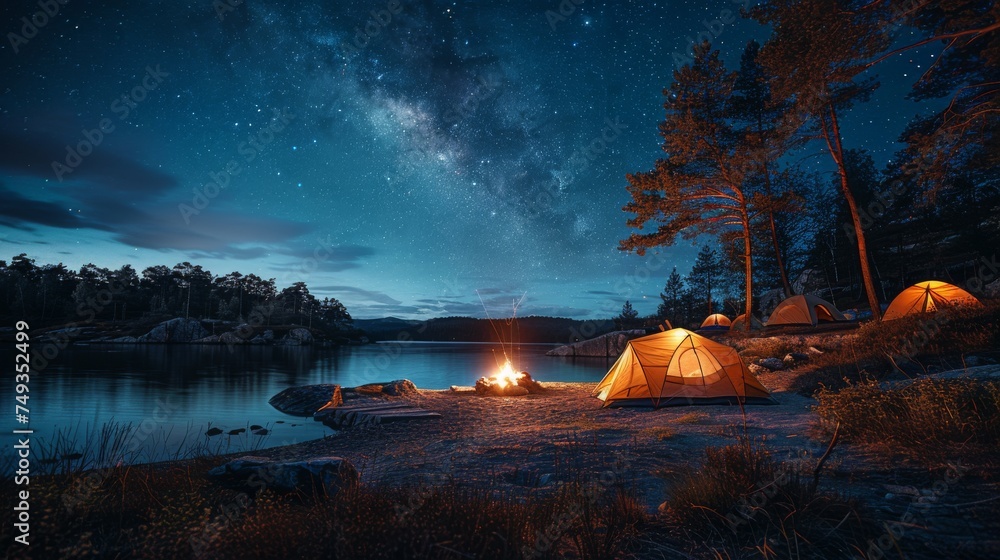 Camping under the Stars: A cozy campsite under a starry night sky, with ...