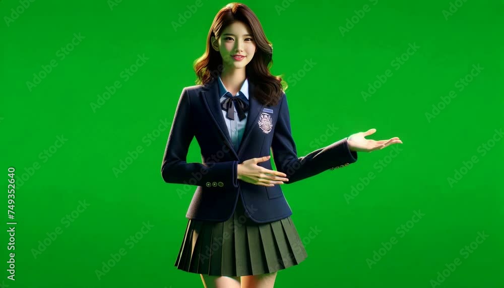 Green screen: High school girl raises hand to introduce something Stock ...