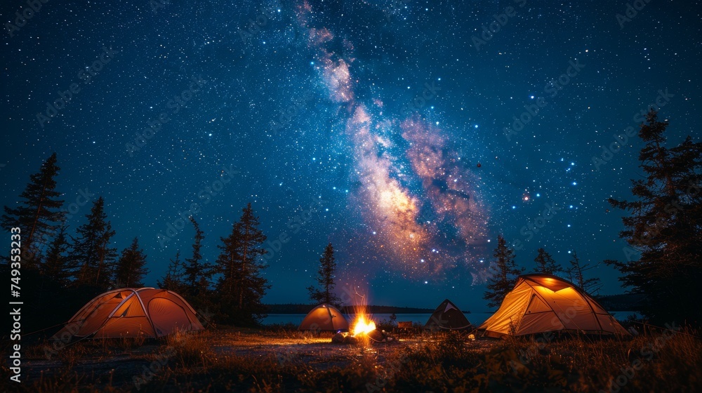 Camping under the Stars: A cozy campsite under a starry night sky, with ...