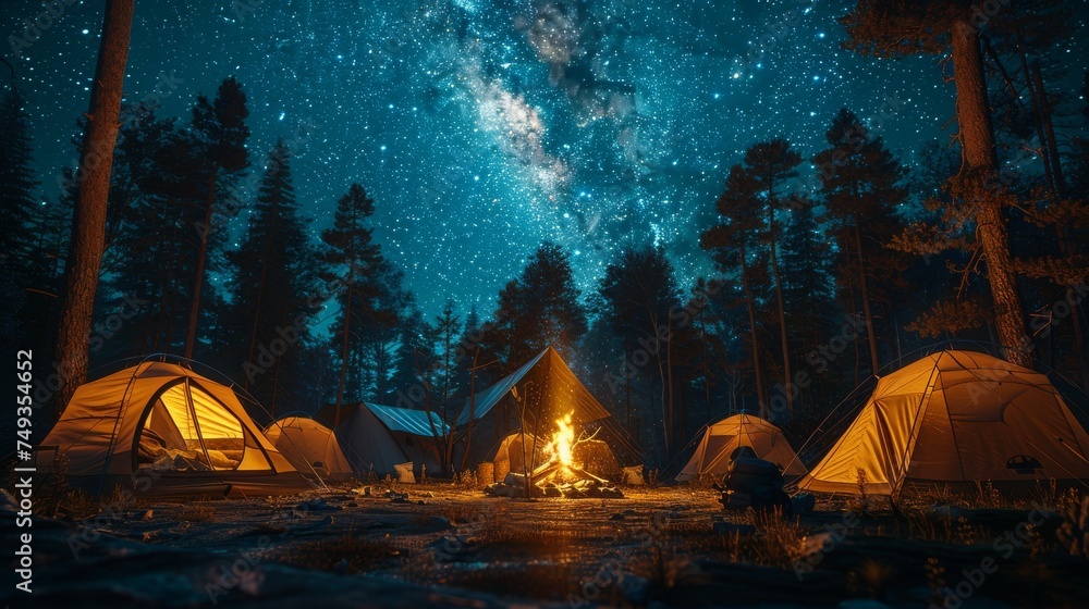 Camping under the Stars: A cozy campsite under a starry night sky, with ...