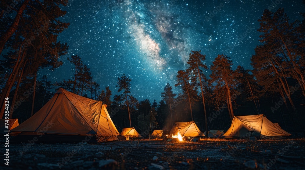 Camping under the Stars: A cozy campsite under a starry night sky, with ...