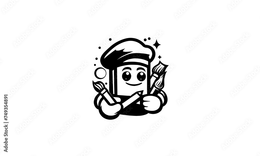 cartoonish artist Logo character icon, cute pencil box artist mascot ...
